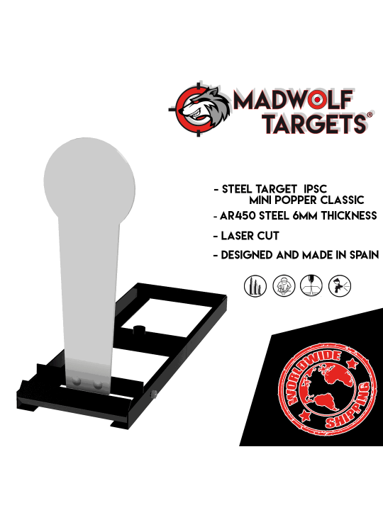 Steel Target - Mini Popper Classic IPSC - (with base) - Madwolf Targets