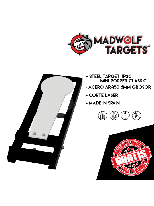 Steel Target - Mini Popper Classic IPSC - (with base) - Madwolf Targets