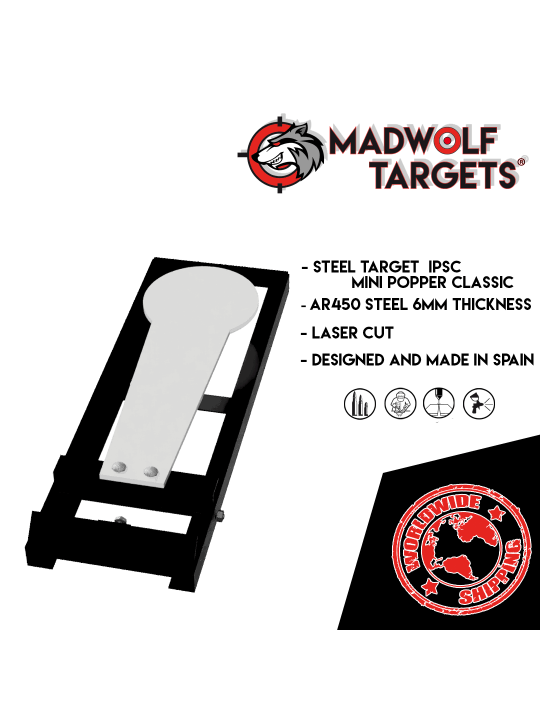 Steel Target - Mini Popper Classic IPSC - (with base) - Madwolf Targets